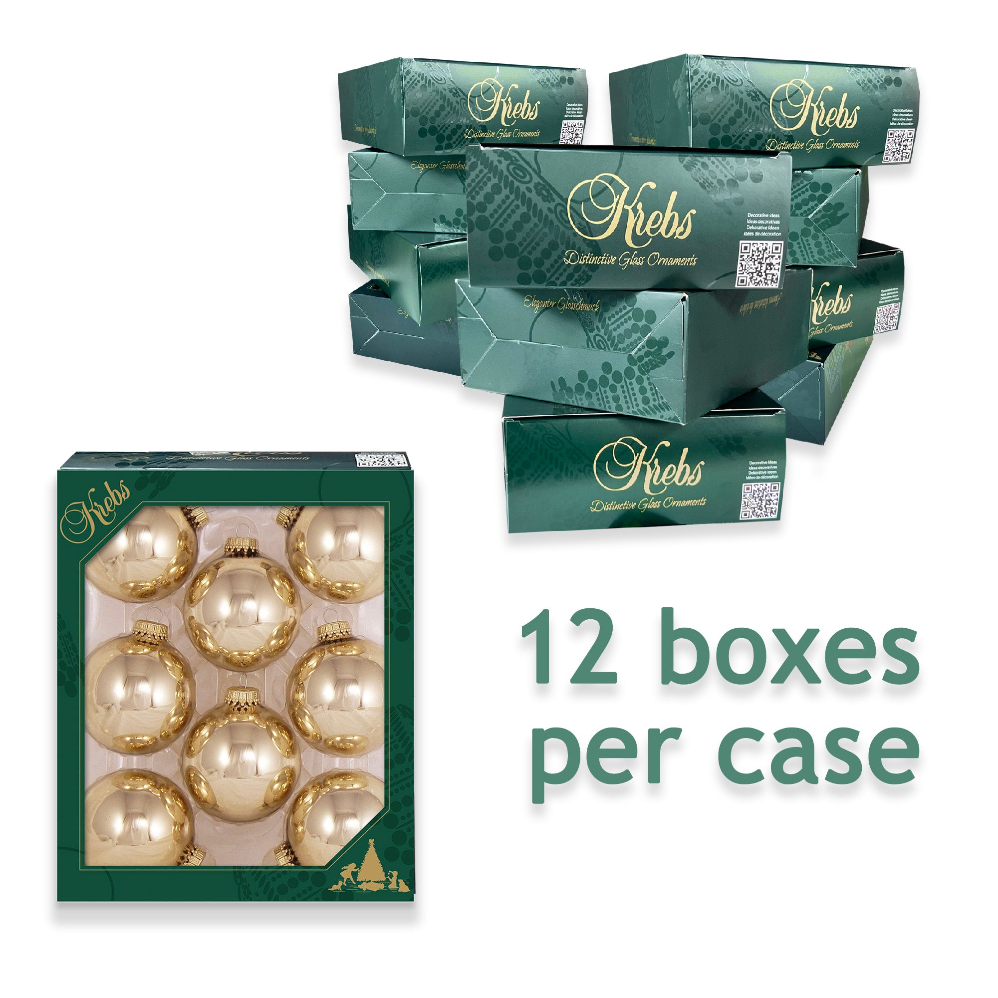2 5/8" (67mm) Ball Ornaments, Gold Caps, Molten Gold Shine, 8/Box, 12 ...