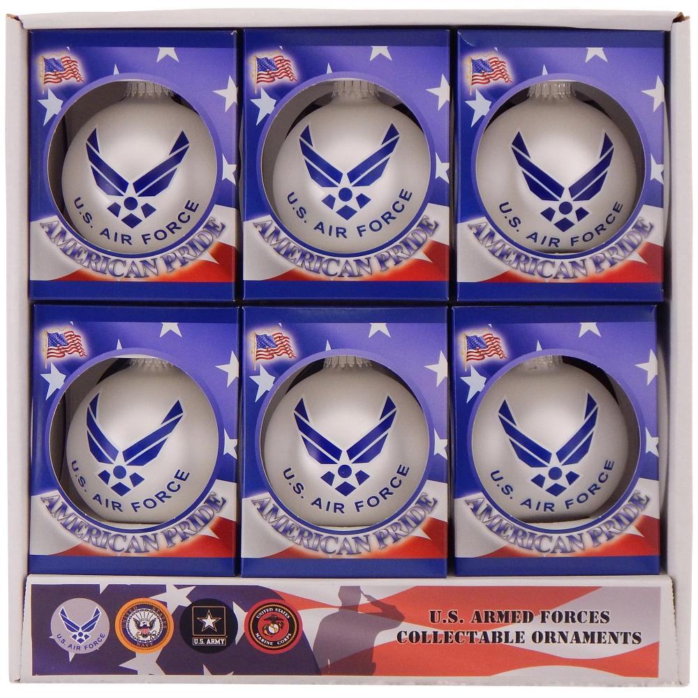 3 1/4" (80mm) Ball Ornaments, US Air Force, Silver Pearl, 1/Box, 12/Ca ...
